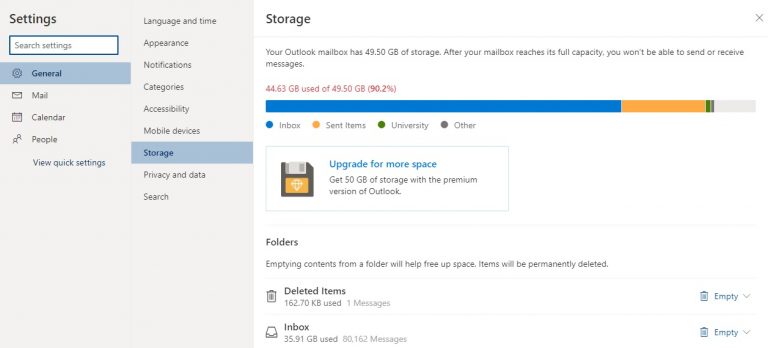How to clear up space on outlook.com and fix "Your Mailbox is full" prompt